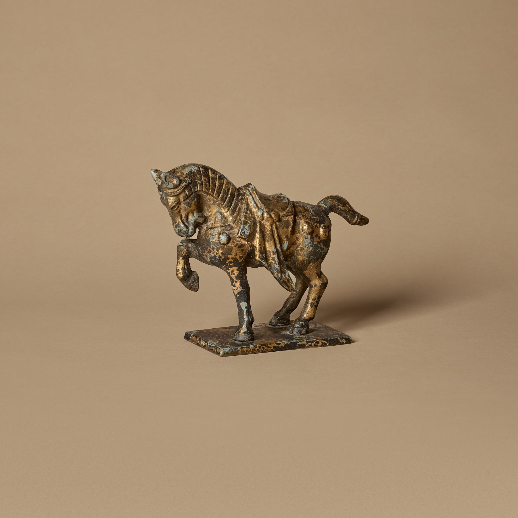 Tang Style Patinated Horse Sculpture On Base – Blanc Marine Boutique
